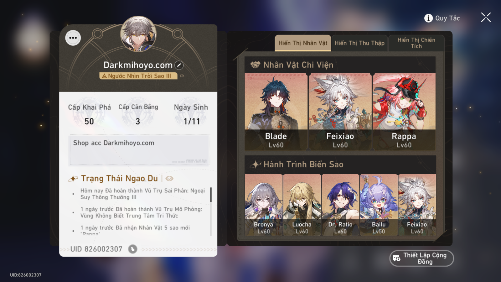 Acc Honkai Star Rail ID 4071 - Shop acc Honkai impact 3, Honkai star rail, Zenless Zone Zero Uy ...